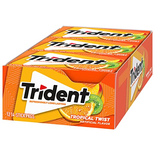 Trident Tropical Twist Sugar Free Gum 12 Packs – 168 Total Pieces – Nibbleq