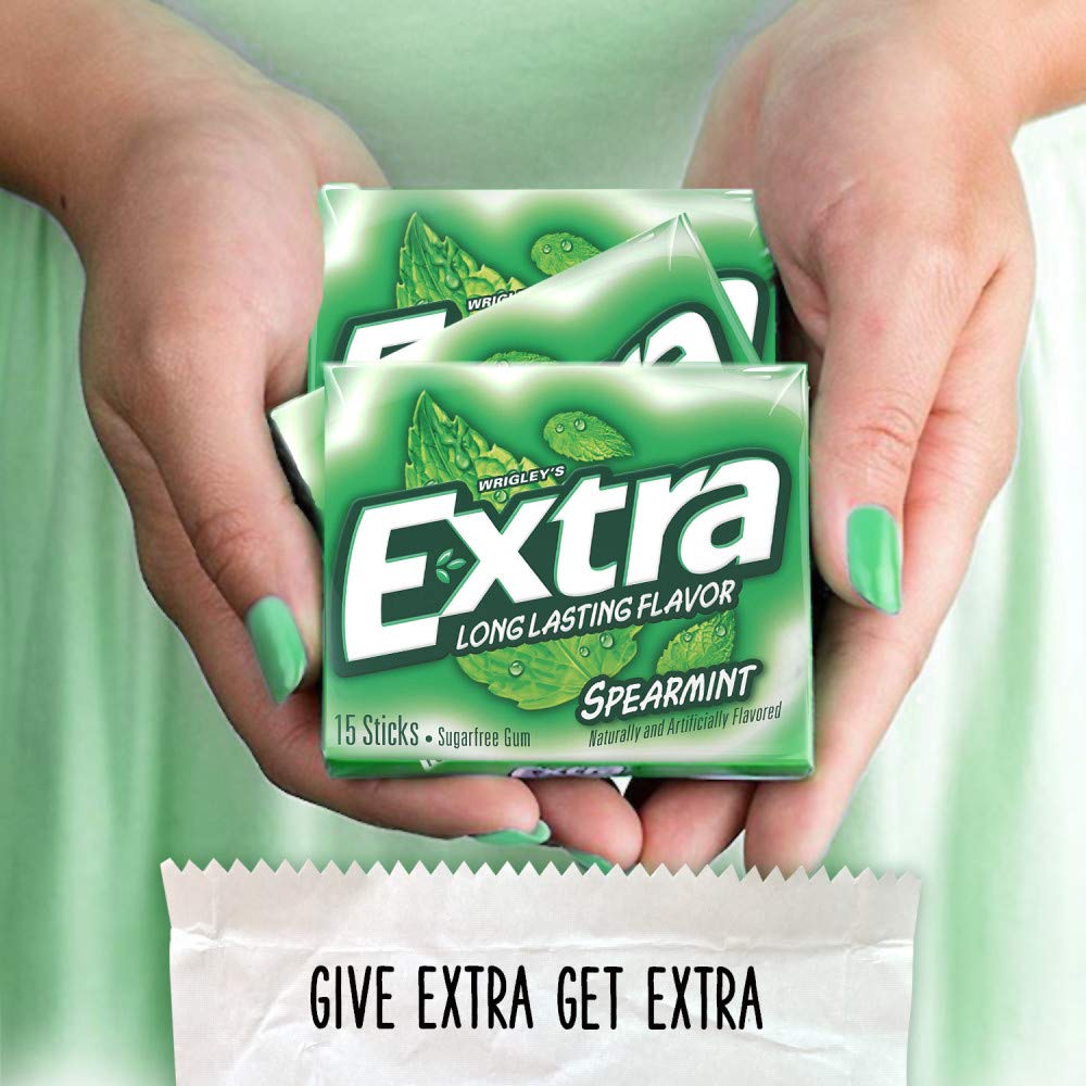 EXTRA Spearmint Sugarfree Gum, 15 Pieces x10, Fresh Flavor, Sugarfree ...