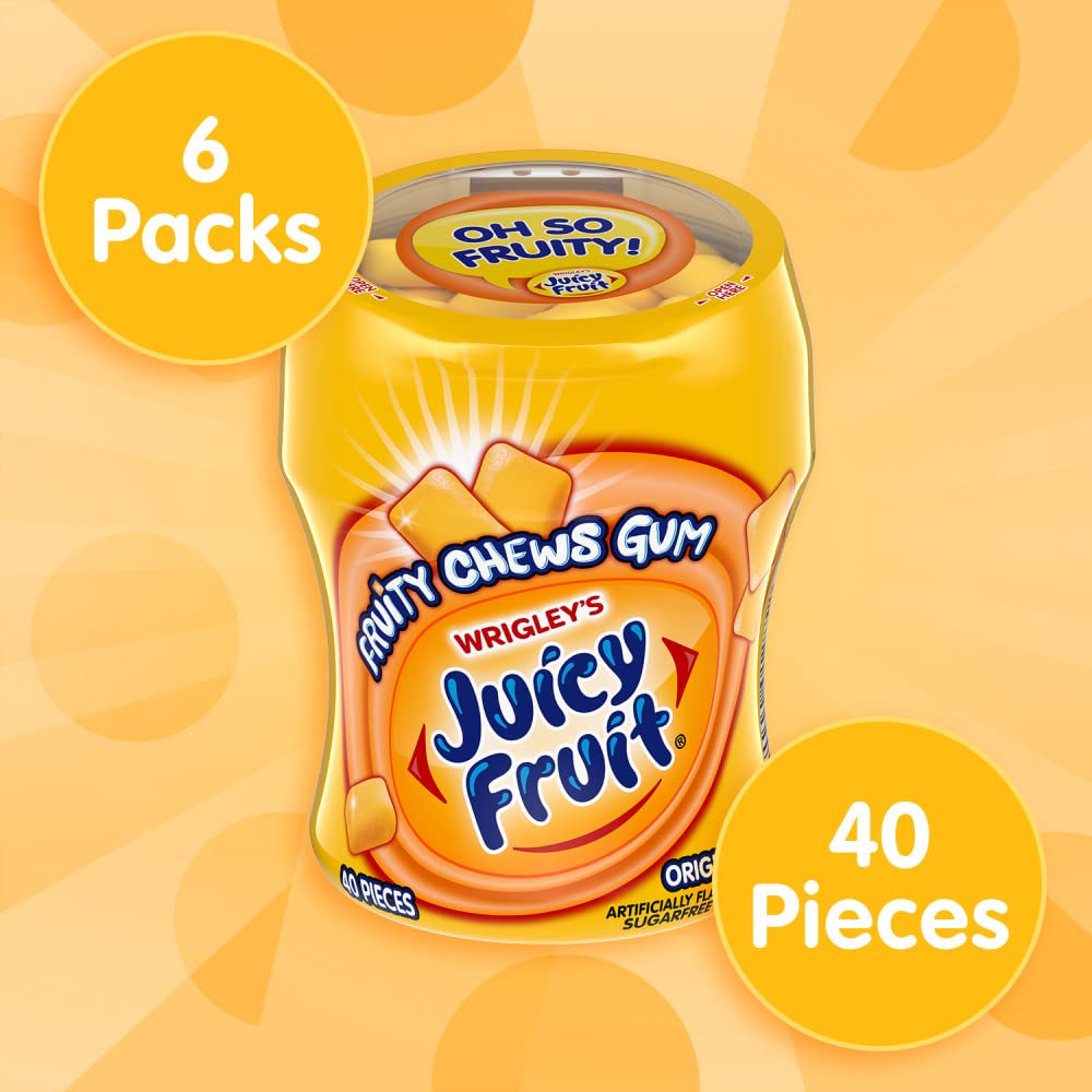 Juicy Fruit Gum Sugar Free Original Fruity Chews 40-Piece Bottle (6 ...