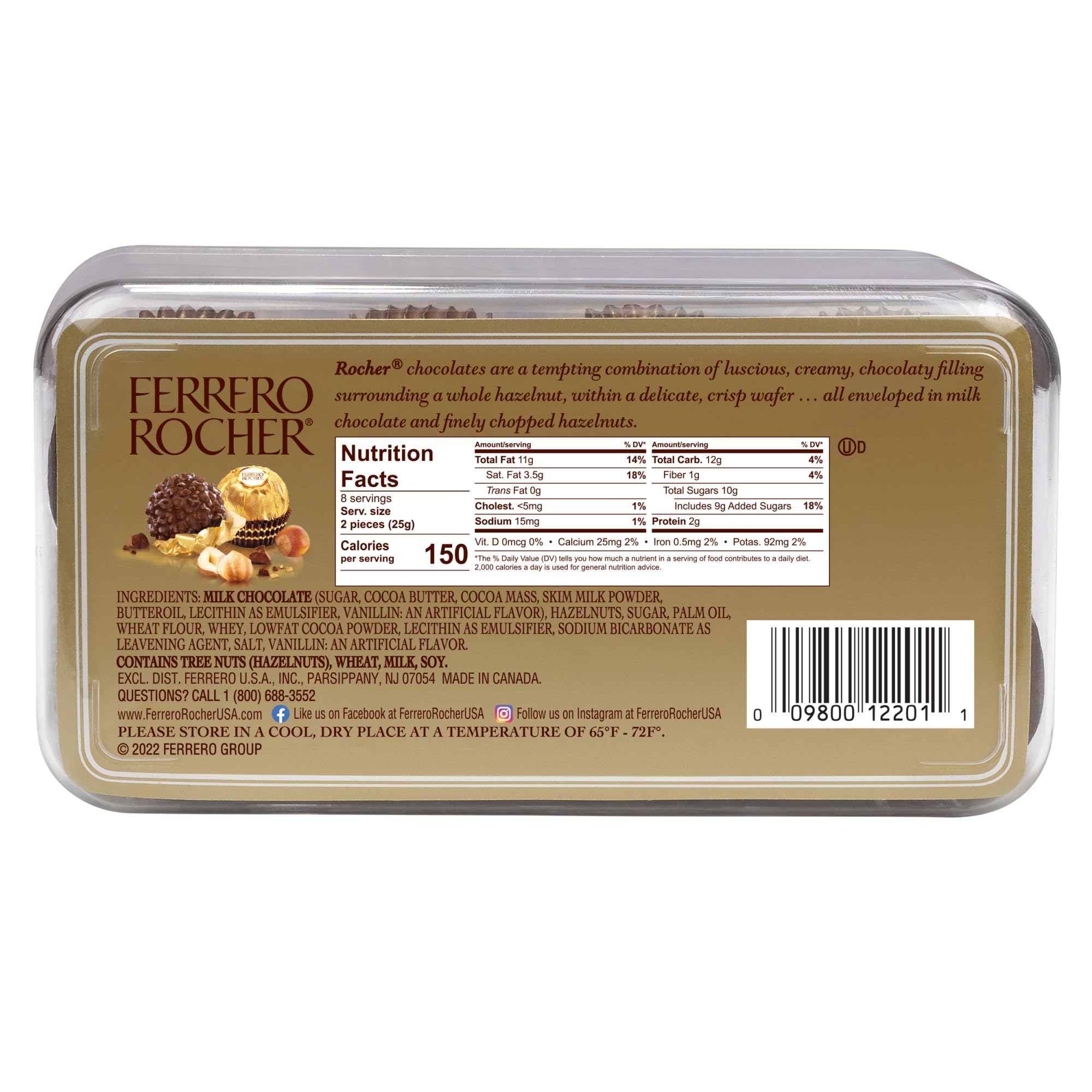 Ferrero Rocher 16 Count Premium Gourmet Milk Chocolate Hazelnut Great ...