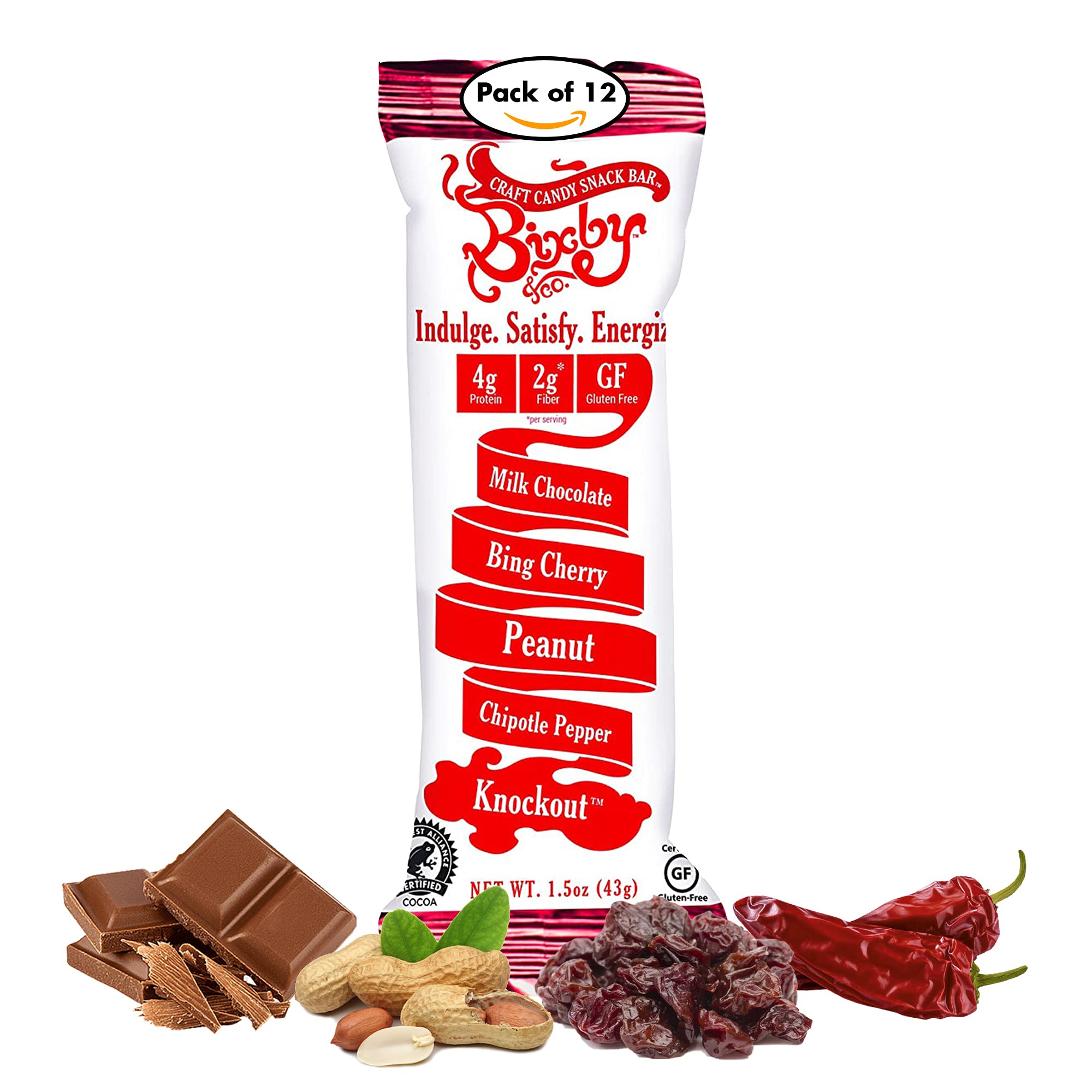 Bixby Gluten Free Milk Chocolate Bars – Chipotle, Peanut, Cherry – 12 Bars – Nibbleq