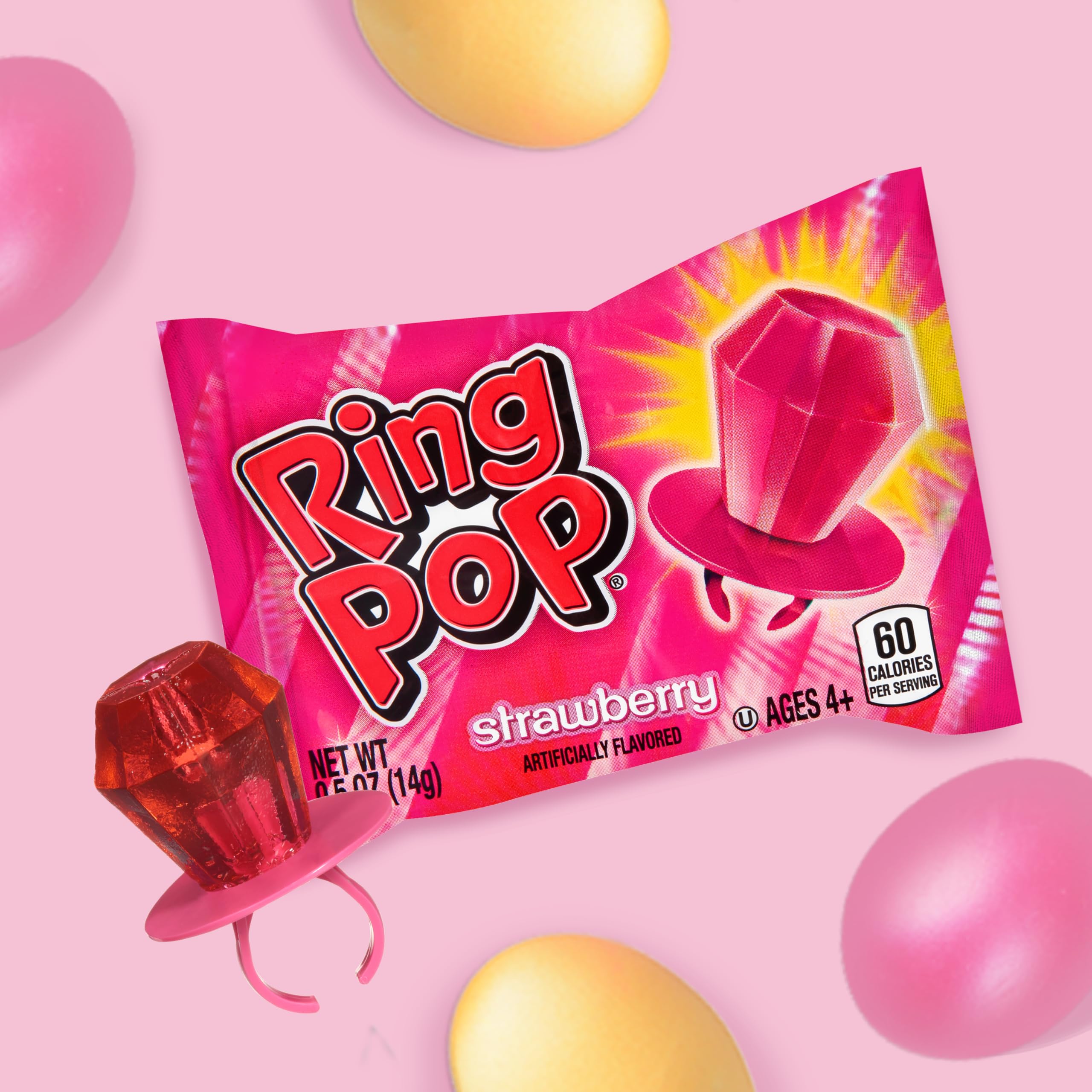 Ring Pop Colorfest Pink Strawberry Lollipops – 30 Count Bulk Candy Pack ...