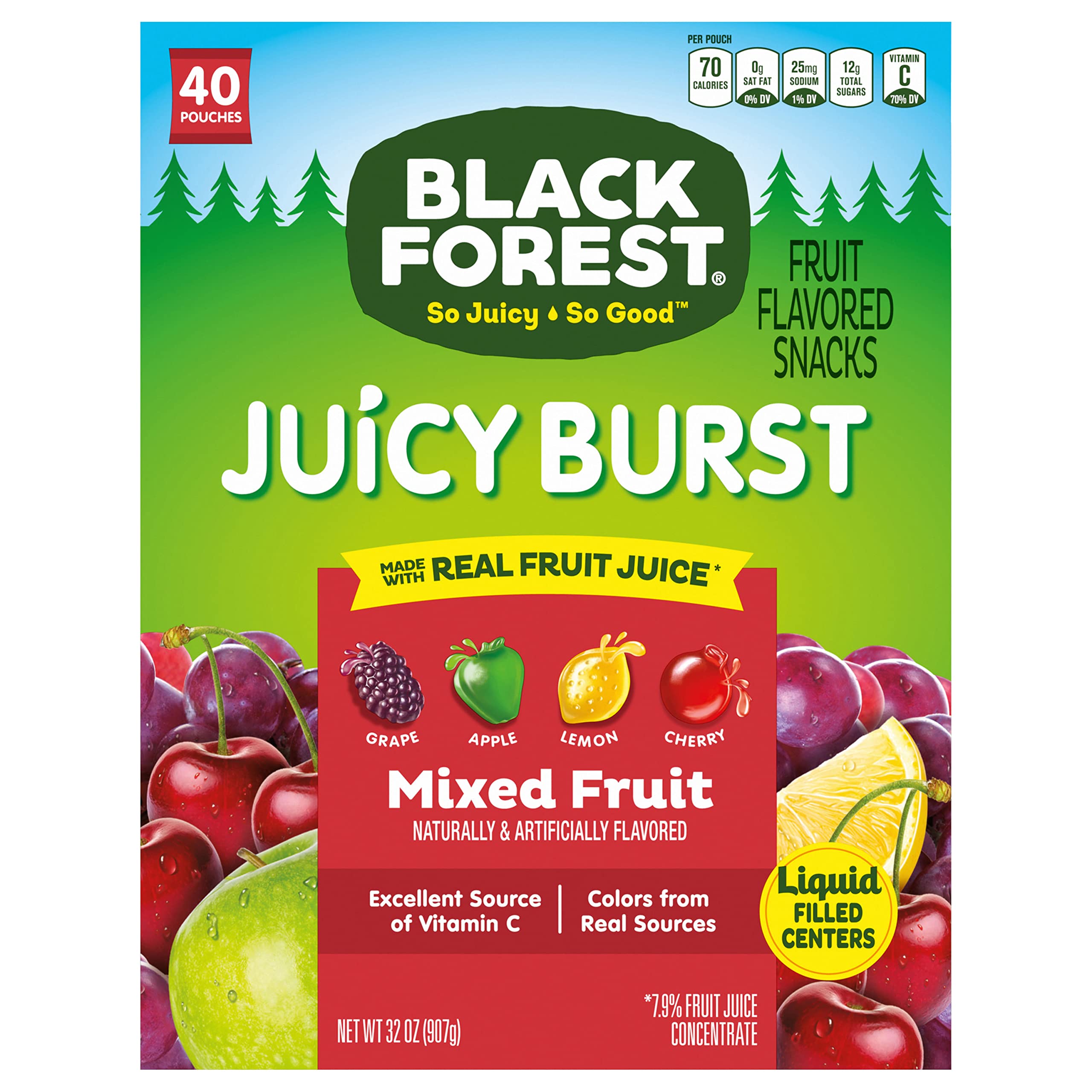 Black Forest Juicy Burst Fruit Snacks, Mixed Fruit Flavors, 0.8oz (40 ...