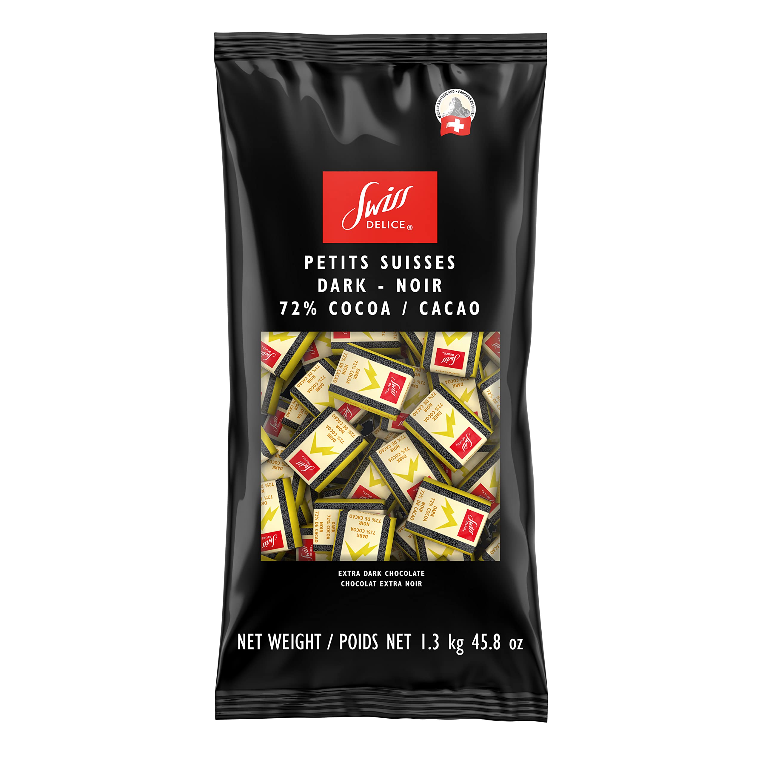 Swiss Delice 72% Dark Chocolate Squares Individually Wrapped 2.8 lb ...
