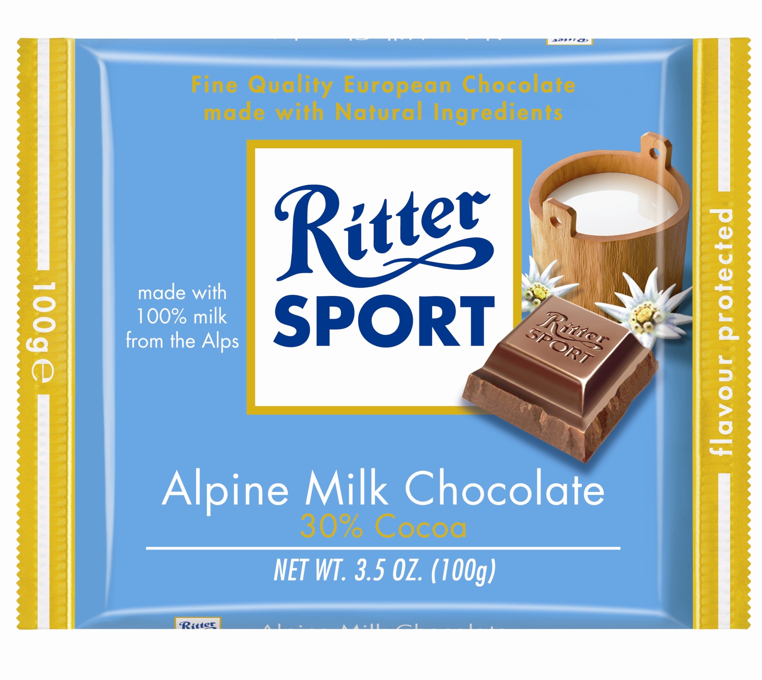 Ritter Sport Alpine Milk Chocolate Bar 3.52oz – Pure Alpine Milk & 30% ...