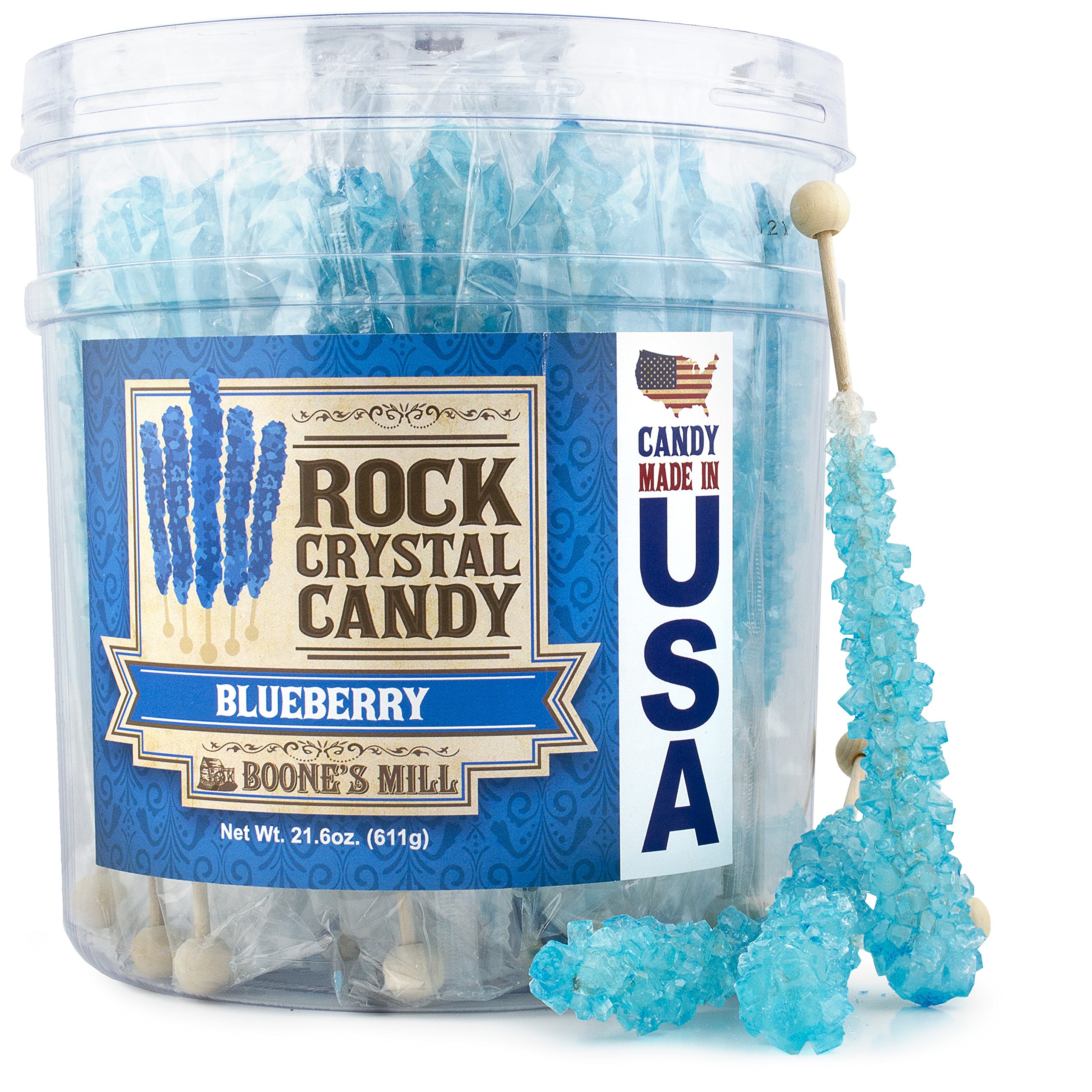 Boone’s Mill Rock Crystal Candy Sticks – Blueberry Flavor – 36 ...
