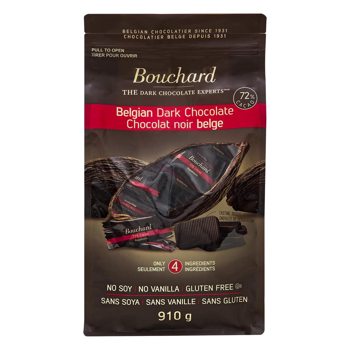 Bouchard Premium Belgian Dark Chocolate with 72% Cacao | Individually ...