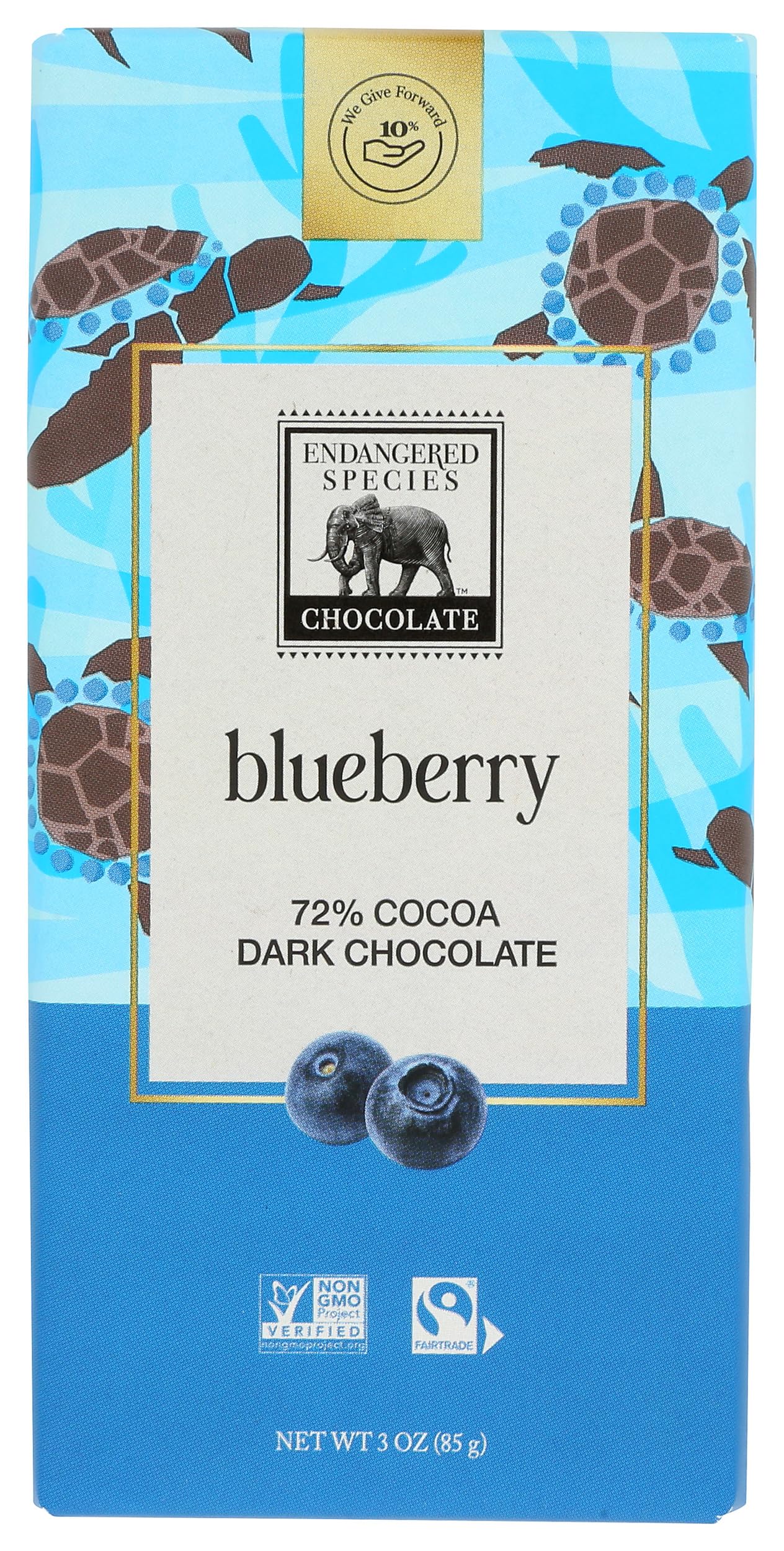 Endangered Species 72% Cocoa Blueberry Dark Chocolate Bar, Non GMO, 3 ...