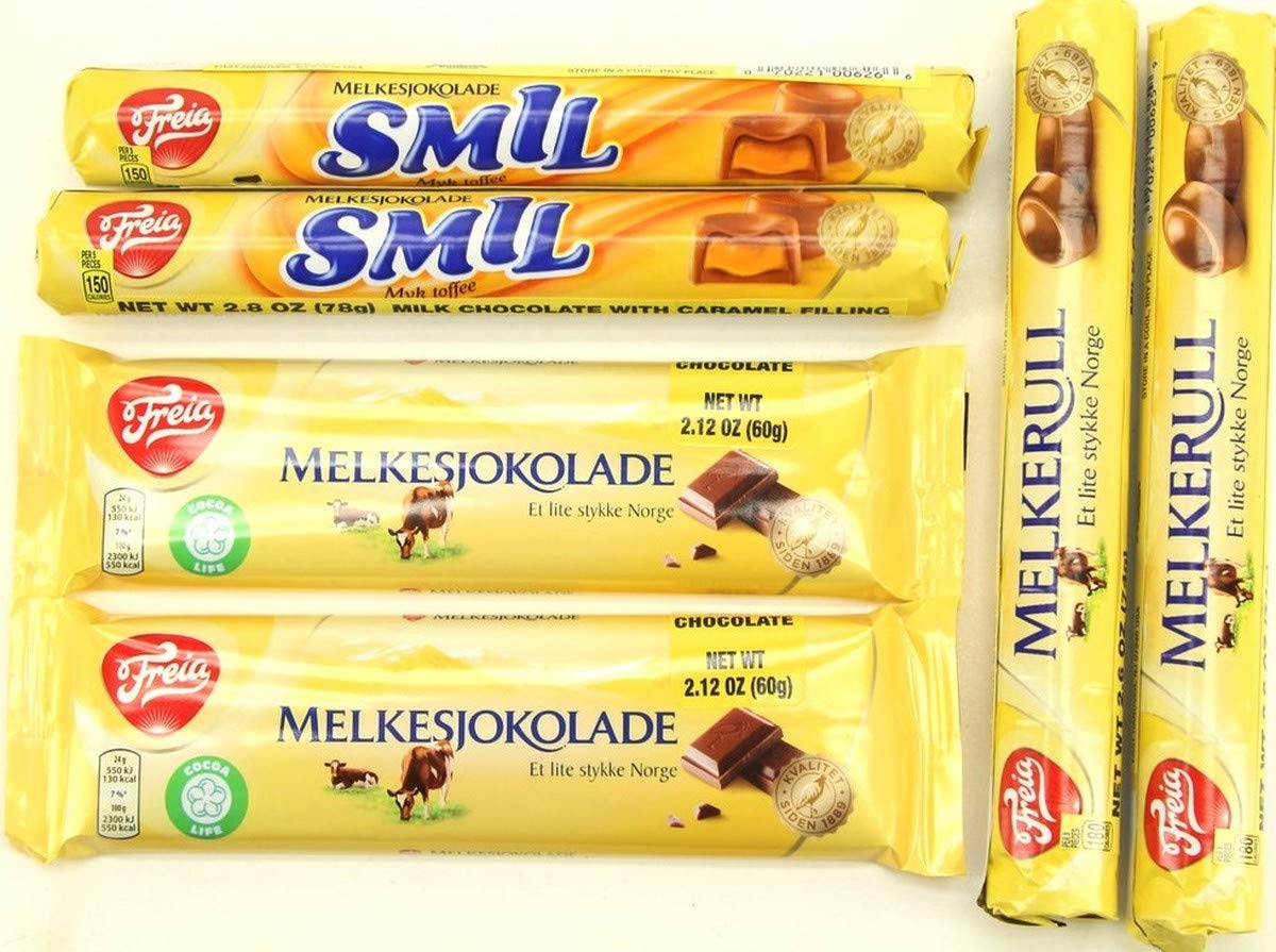 Freia 6-Pack: 2 Smil, 2 Milk Chocolate Bars, 2 Melkerulls Brand: Freia ...