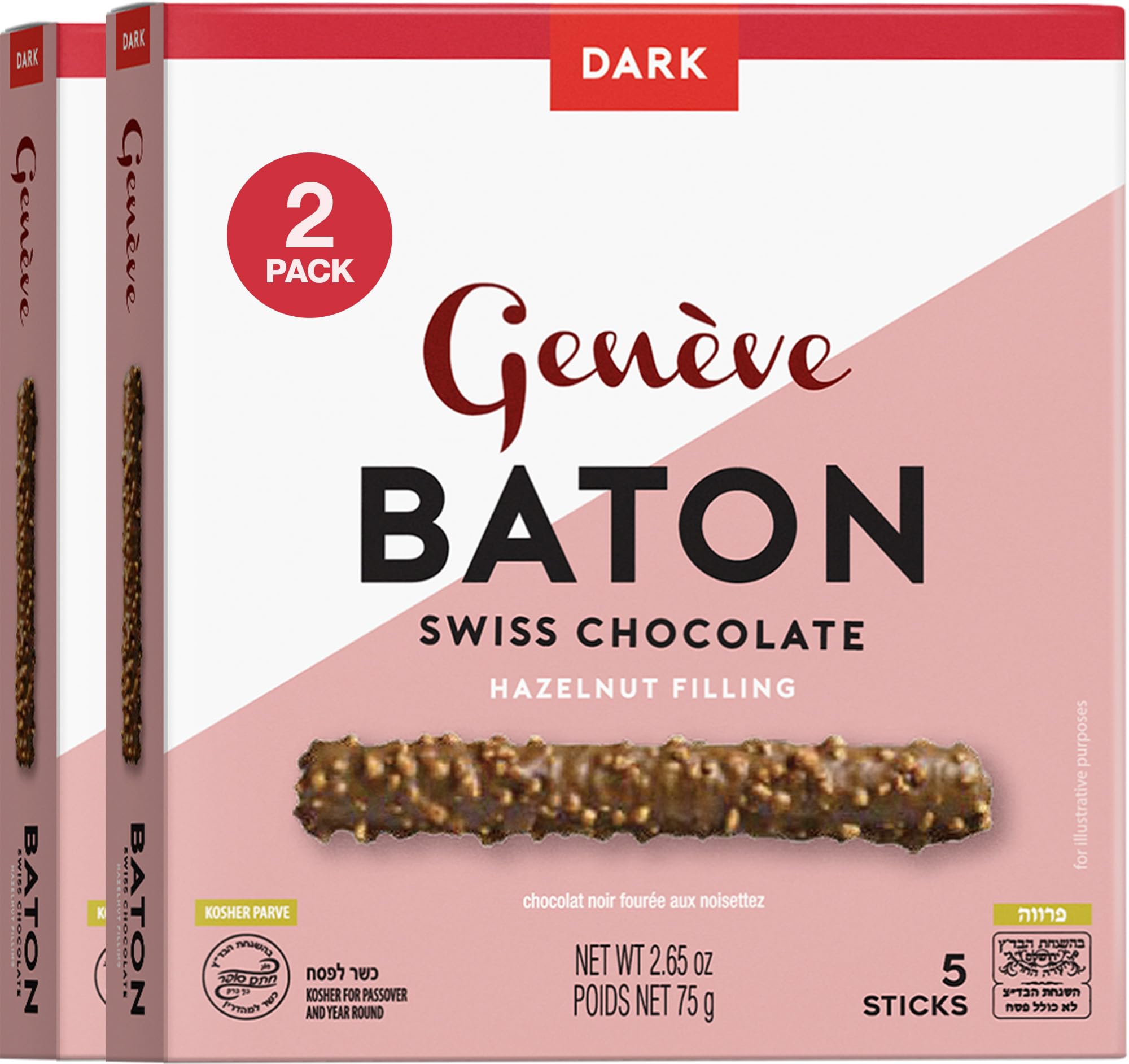 Geneve Baton Dark Chocolate Bars, Swiss Chocolate with Hazelnut Filling ...