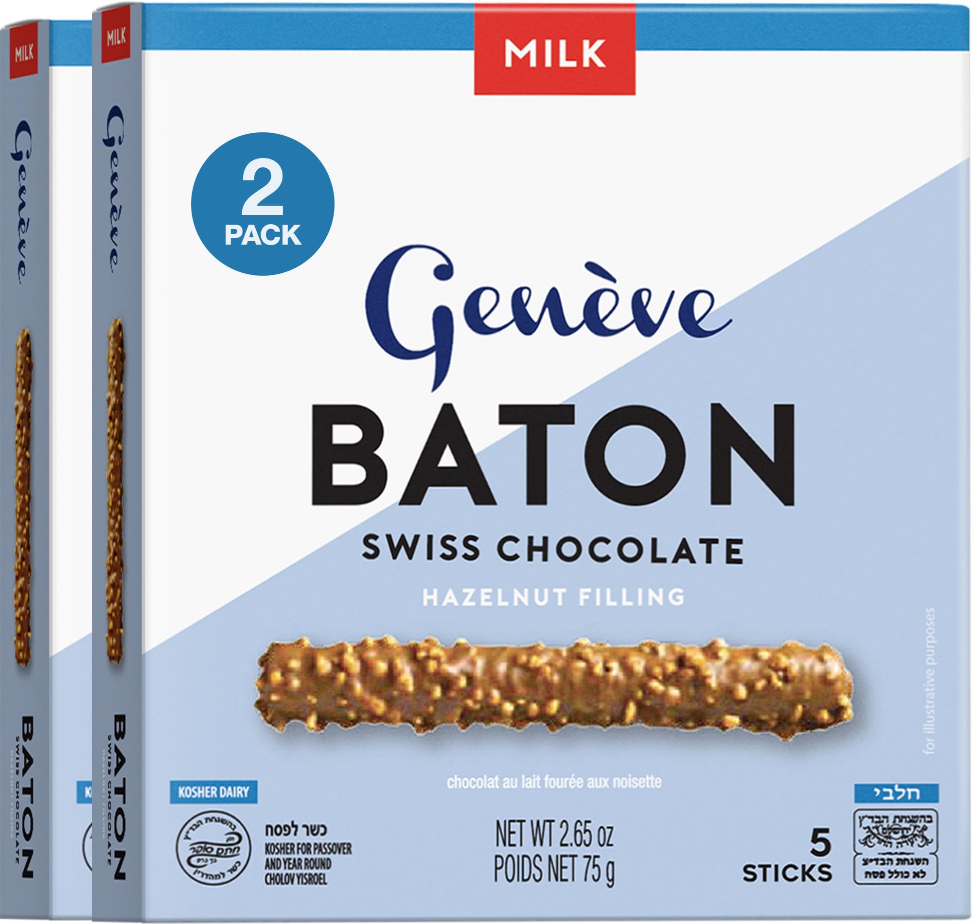 Geneve Baton Milk Chocolate Bars, Swiss Chocolate with Hazelnut Filling ...