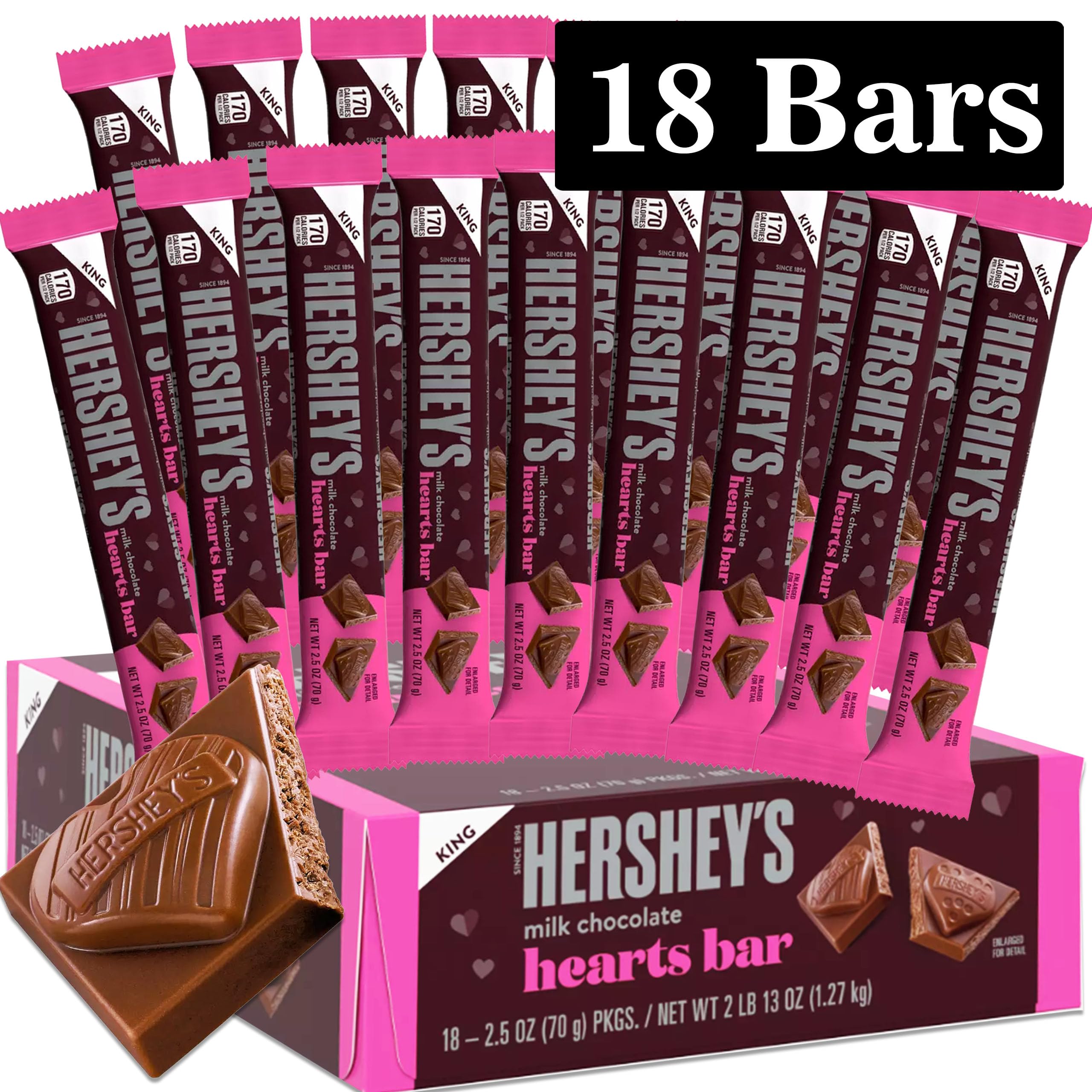 Hershey’s Milk Chocolate King Size Hearts Bars, 18-Count, Valentine’s ...