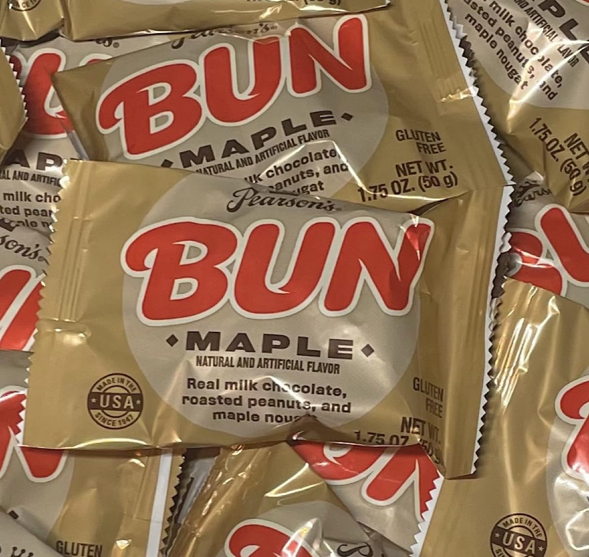 Maple Bun Candy Bars Bulk 1lb Rich Chocolate Gooey Filling GTF Sticker ...