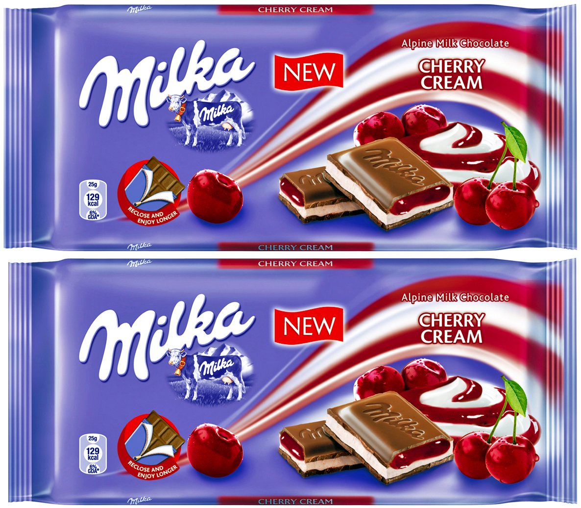 Milka Alpine Milk Chocolate Bars with Vanilla Cherry Cream 2 Pcs 100g ...