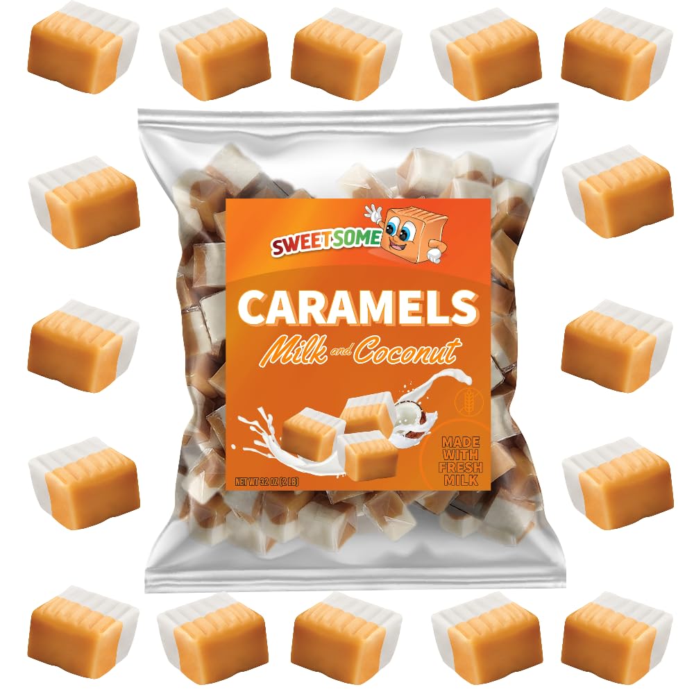 SWEETSOME Milk & Coconut Caramel Squares – Soft Chewy Candy – 2 Pound ...