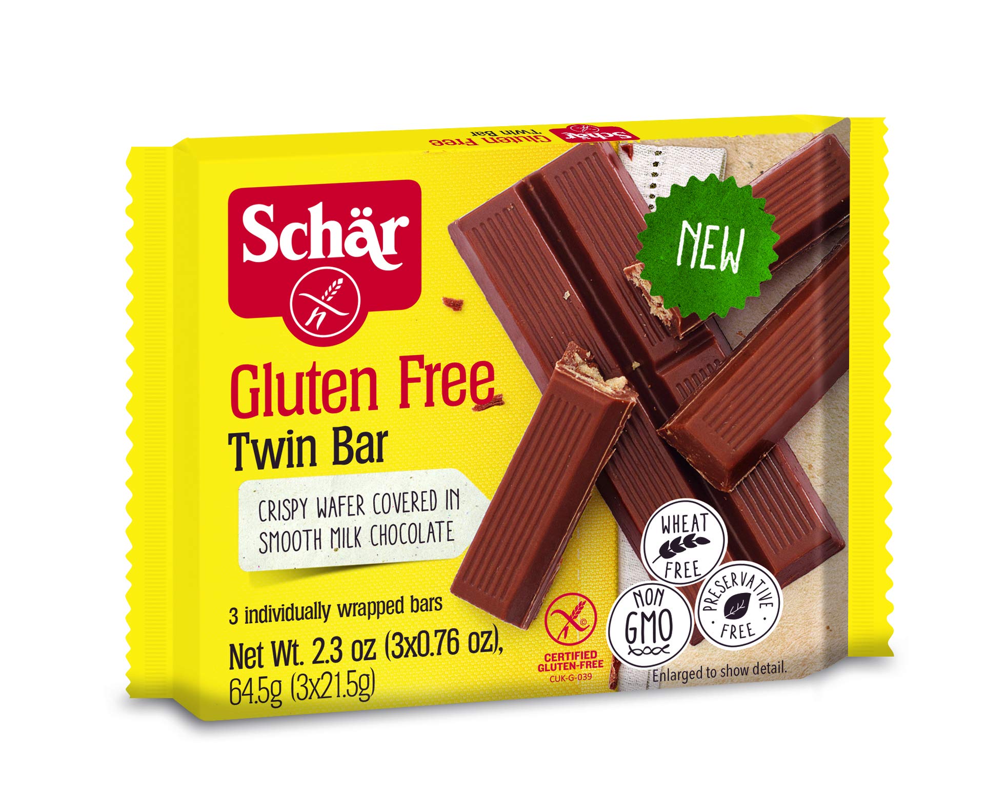 Schar Twin Bar, Milk Chocolate, Gluten-Free Wafer, 3 Count – Nibbleq