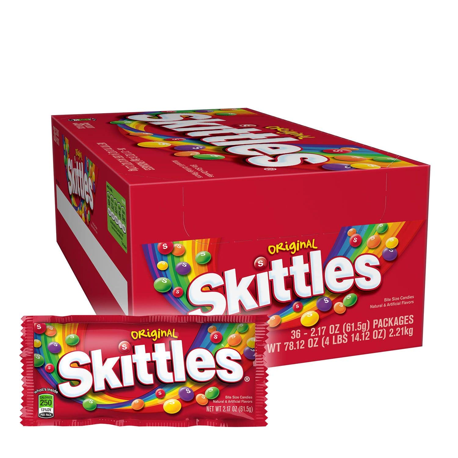 Skittles Original Candy 2.17 Ounce Pack – Bite-Sized Chewy Candies with ...