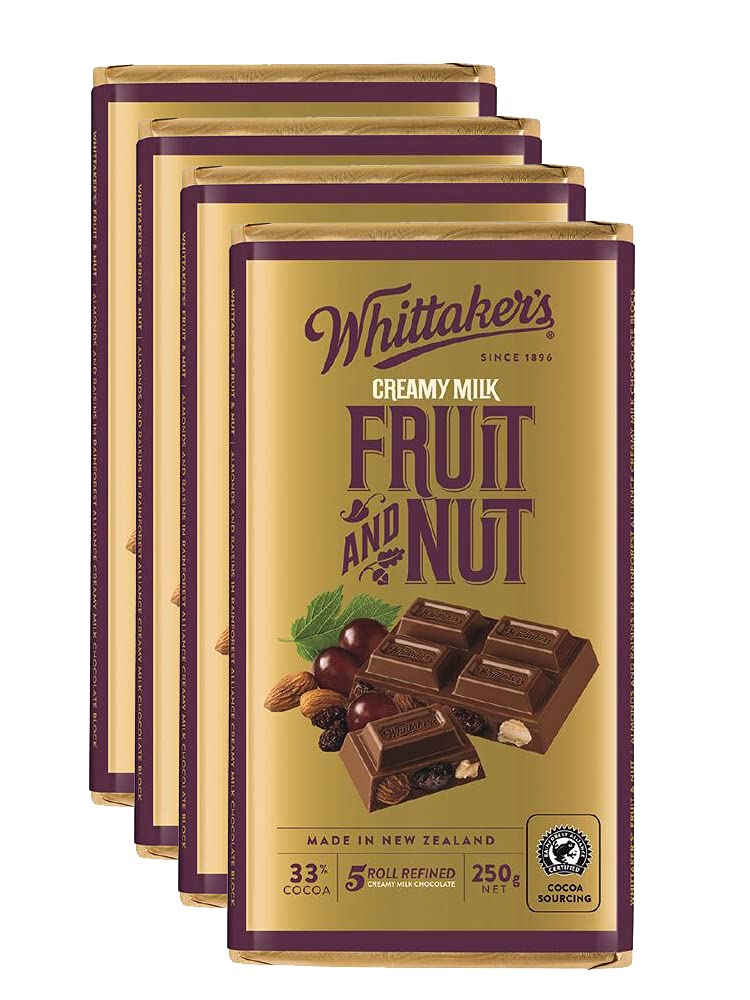 Whittaker’s Fruit and Nut Chocolate Block 250g (Pack of 4) – Made in ...