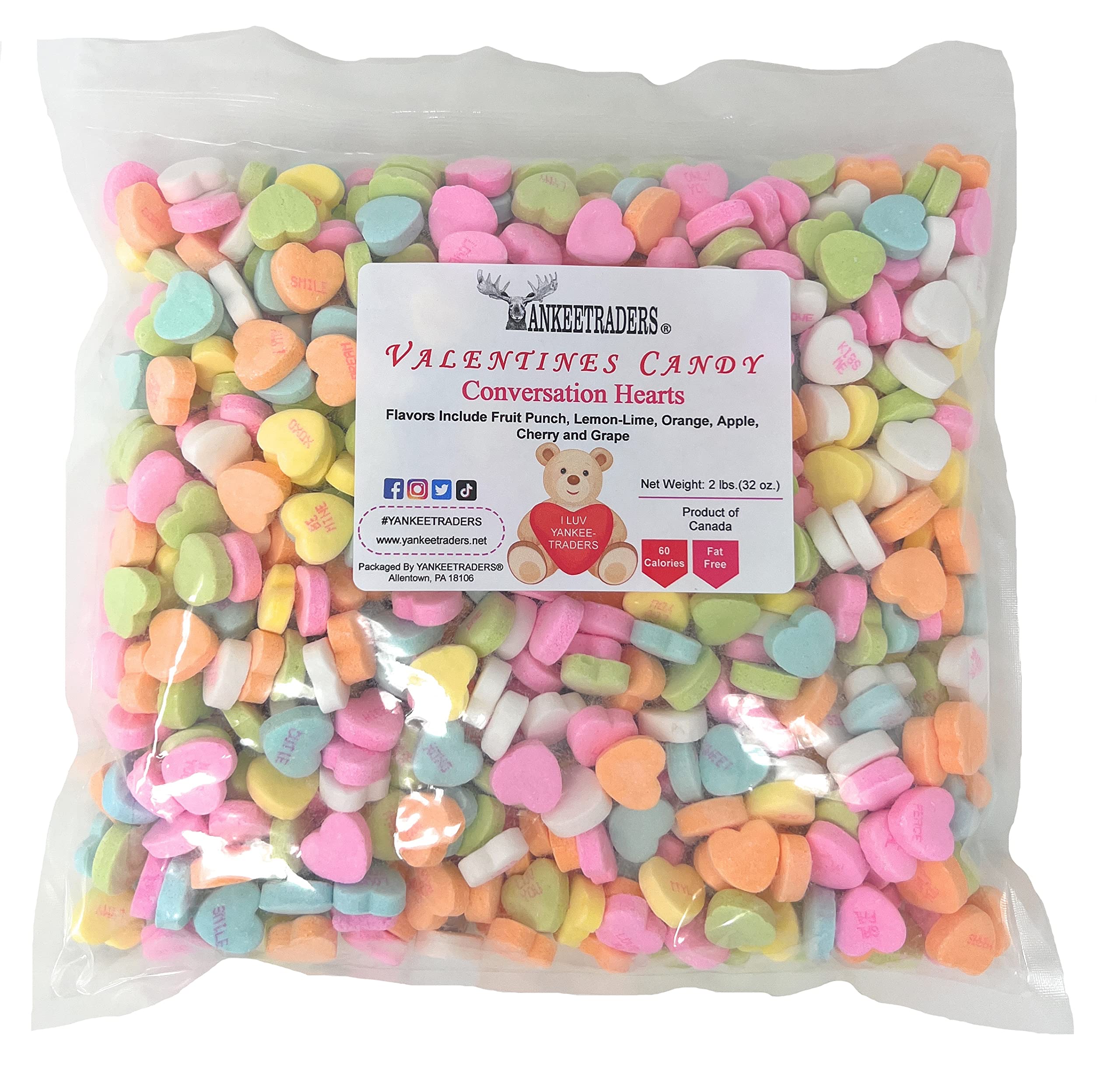 YANKEETRADERS Conversation Hearts 2 Pound Bag – Assorted Flavors ...